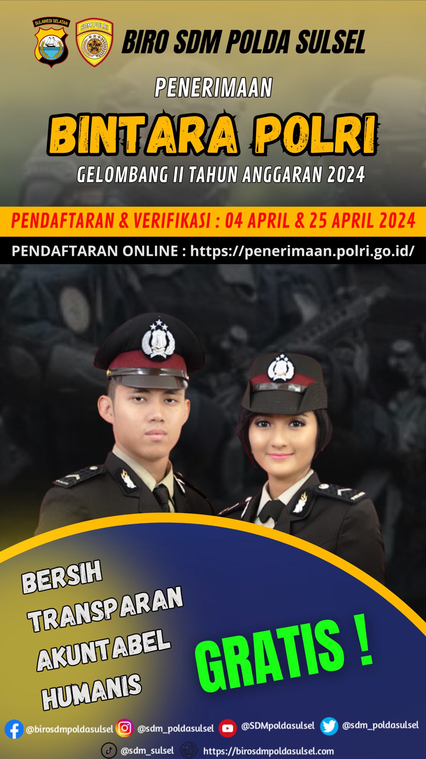 Polda Sulsel Buka Penerimaan Bintara Polri Gelombang II TA. 2024, Ini Syaratnya - pantau24jam.net